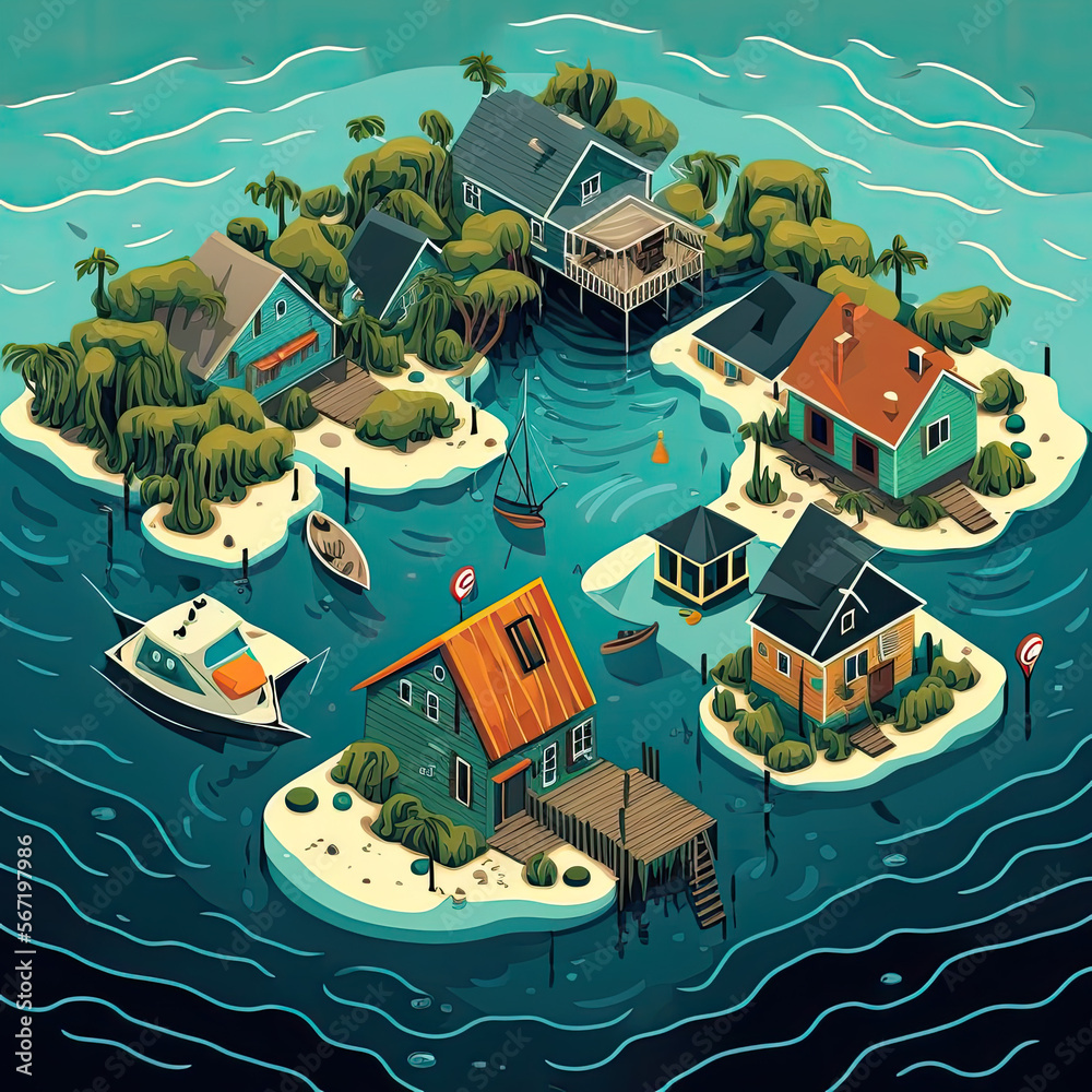 Vector Drawing of Flooded Town Generative AI Stock Illustration | Adobe ...