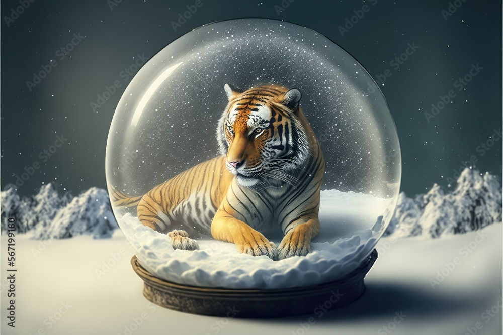Snow dome in animal tiger. Illustrations, ai art Stock Illustration ...