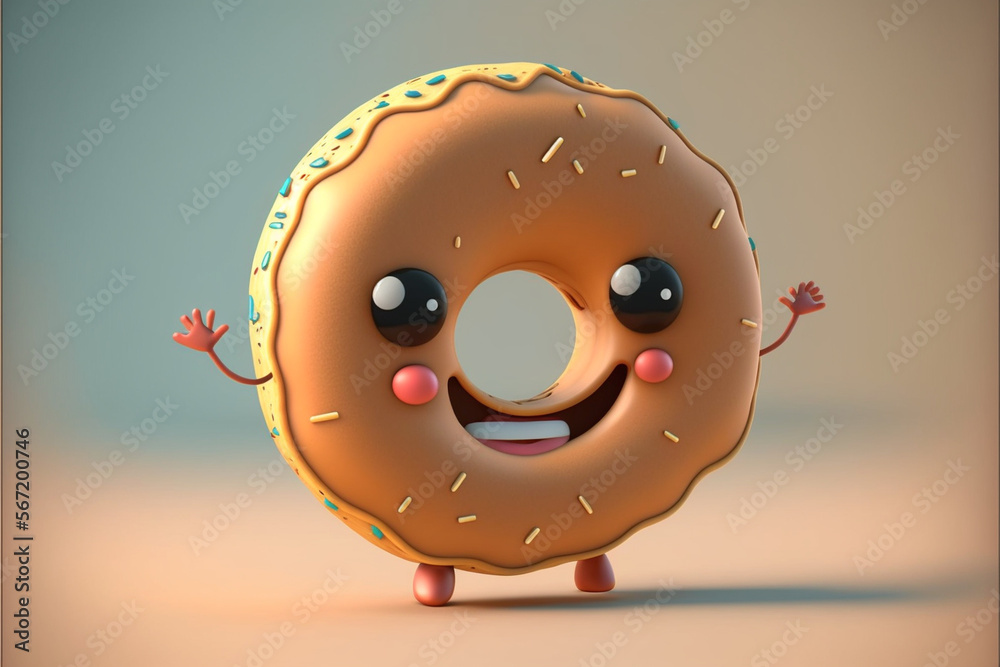 Cute smiling cartoon bagel Character, Generative AI. Stock Illustration ...