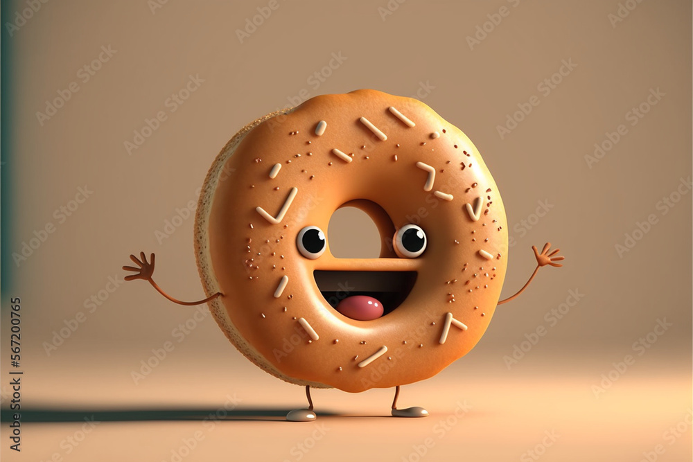 Cute smiling cartoon bagel Character, Generative AI. Stock Illustration ...