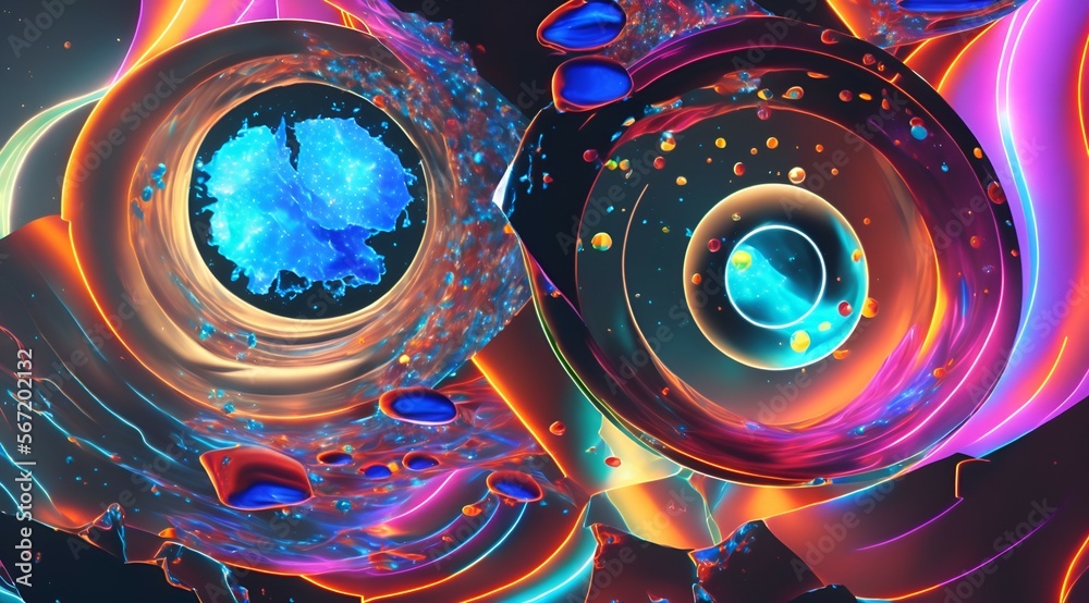 abstract fluid motion art with bouncing and floating bubbles and ...