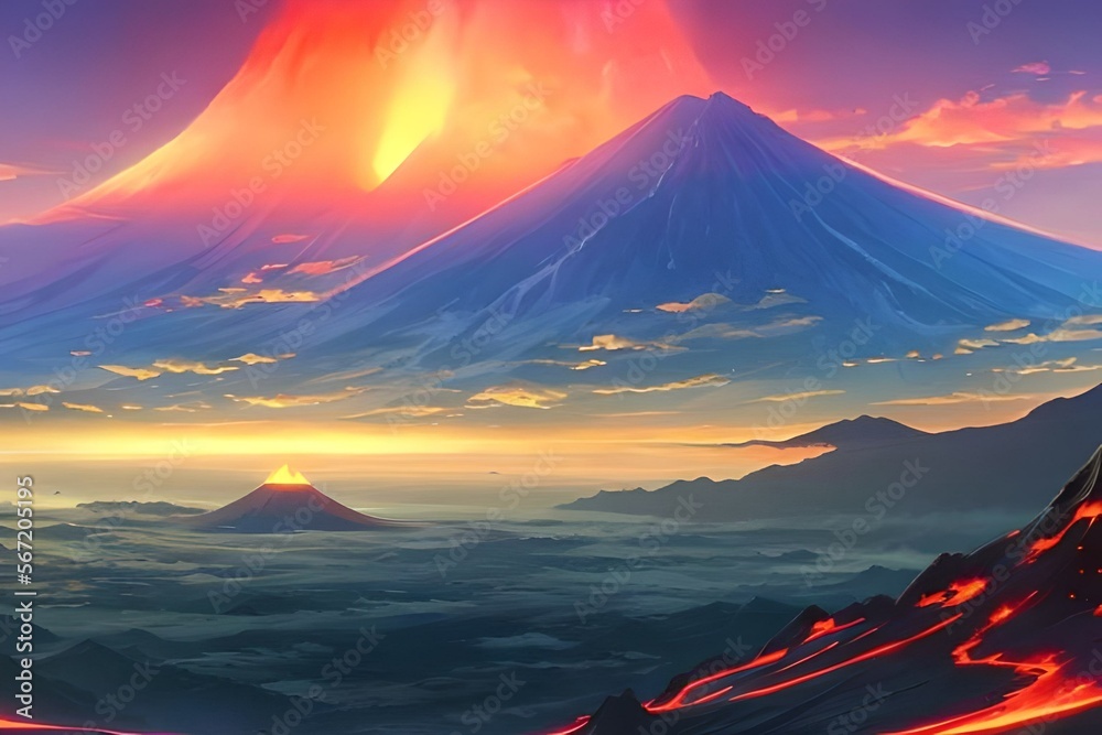 Volcanic Adventure: A Beautiful Volcano Landscape Cartoon Background ...