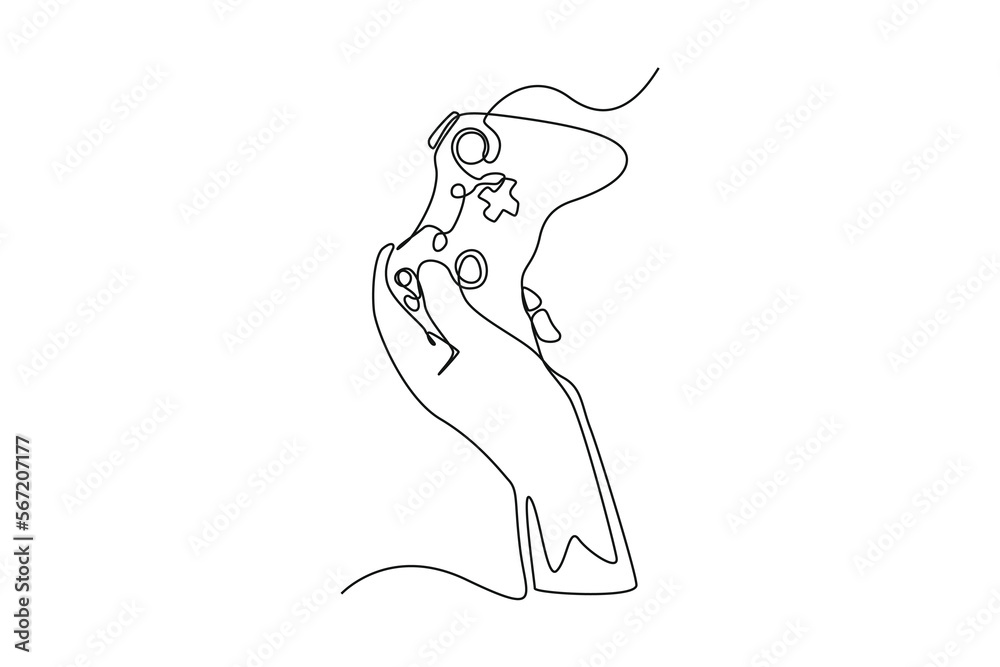 Single one line drawing game controller on hand. E-sports game concept ...