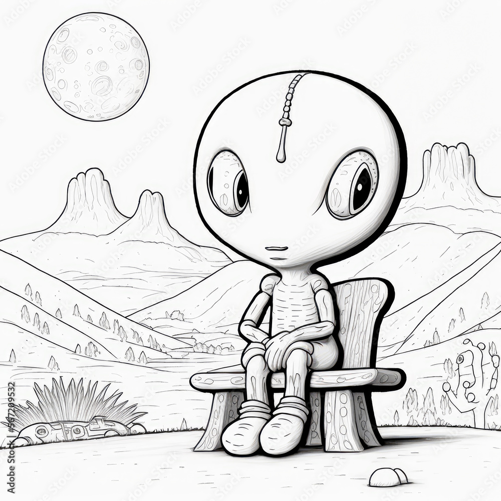 Alien - Coloring book page for adults and kids - Generative AI Stock ...
