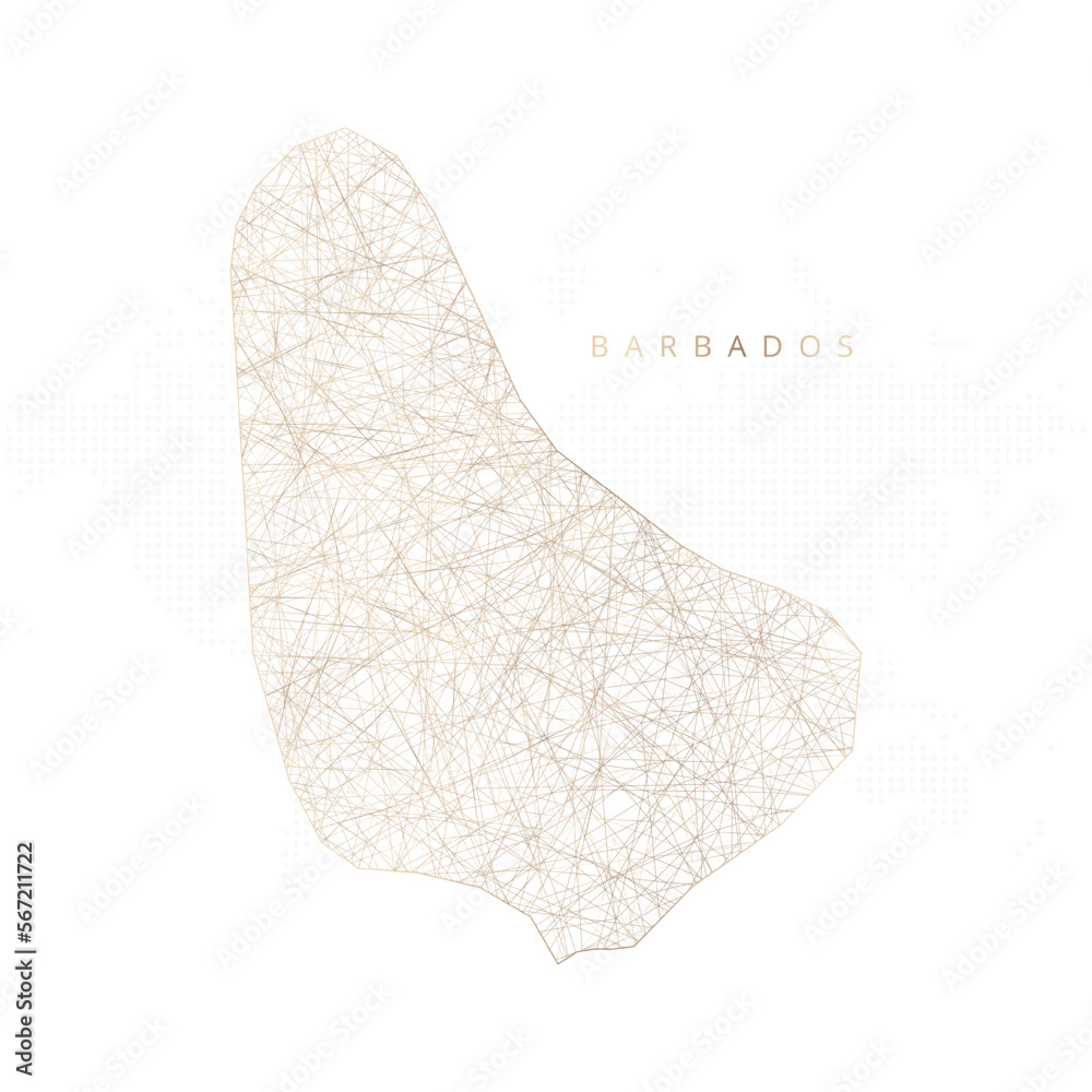 Low poly map of Barbados. Gold polygonal wireframe. Glittering vector ...