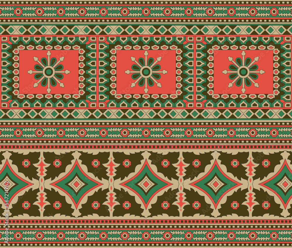 Frame Border with Red Background in sindhi ajrak style, Vector ...