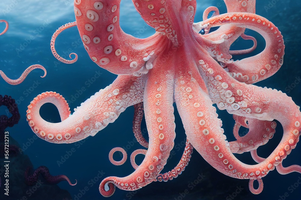 large octopus sea spread its thick tentacles in seawater. Generative AI ...