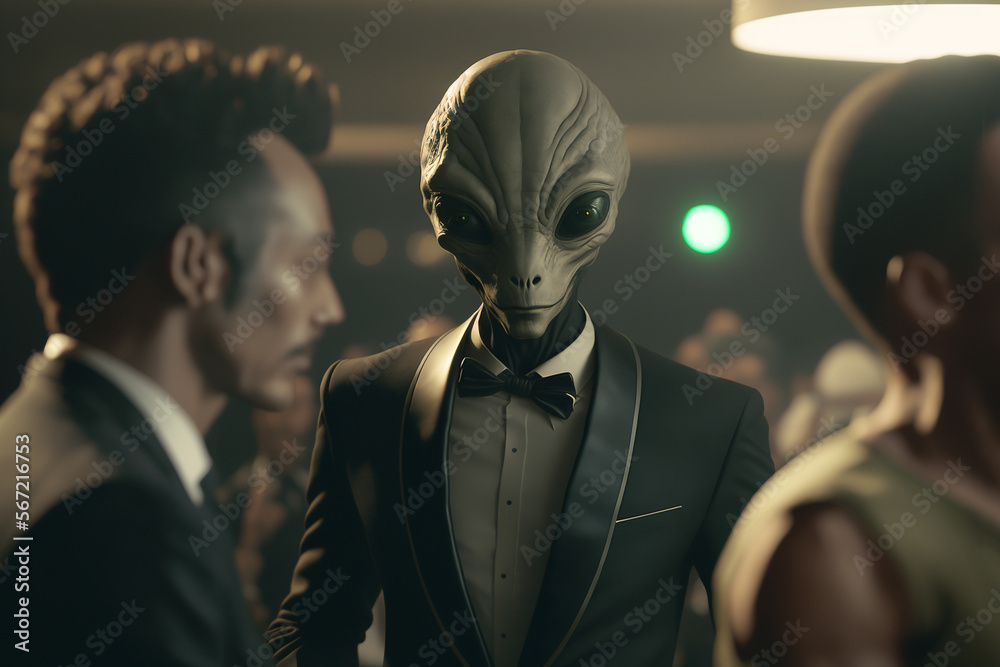 Tuxedo-clad aliens lurking in a crowd of people With Generative AI ...