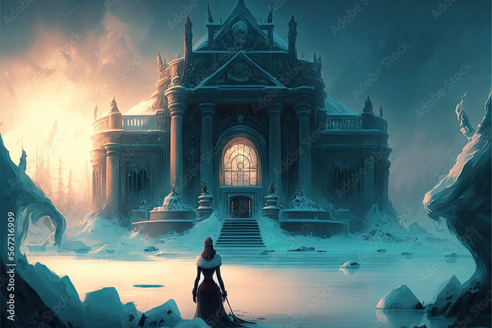 An ice palace ruled by a powerful queen, surrounded by a frozen ...