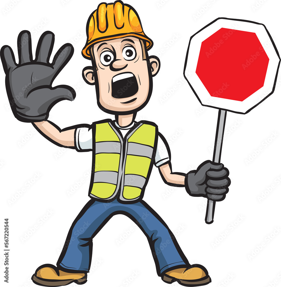 cartoon worker warning with stop sign - PNG image with transparent ...