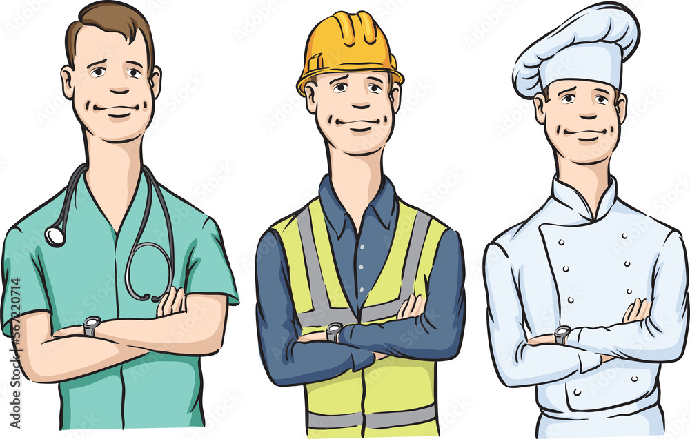 doctor construction worker and chef with arms crossed smiling - PNG ...