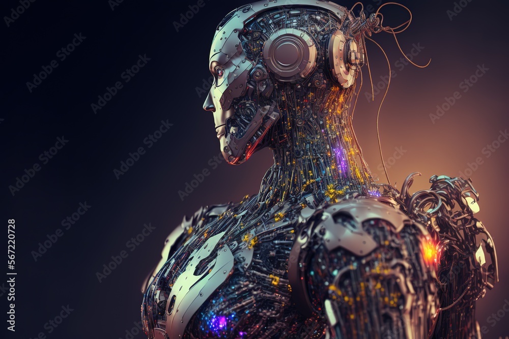 Futuristic robot artificial intelligence enlightening AI technology ...