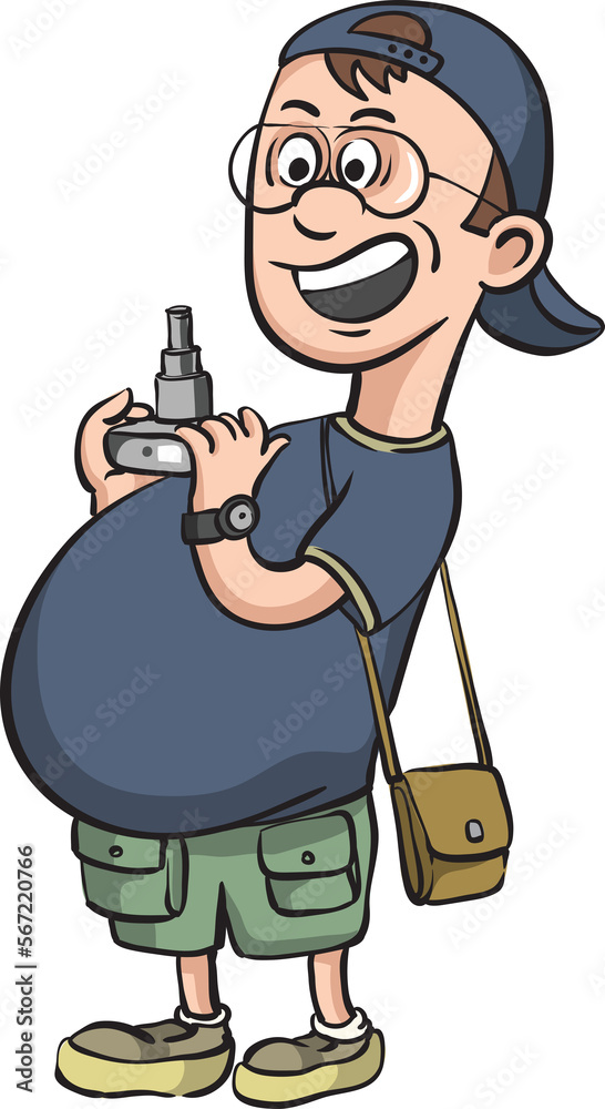 funny photographer surprised at small digital camera - PNG image with ...