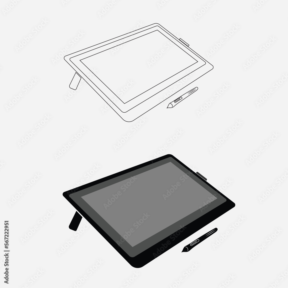 Vector outline graphic tablet for drawing by artist and designer. Stock ...