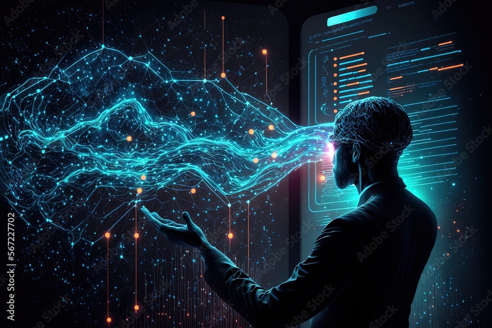 Big data technology and data science. Data scientist querying, analysing and visualizing complex ...