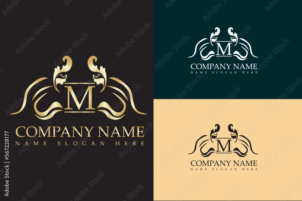 vector logo letter "M" Vintage typography decorative design element ...