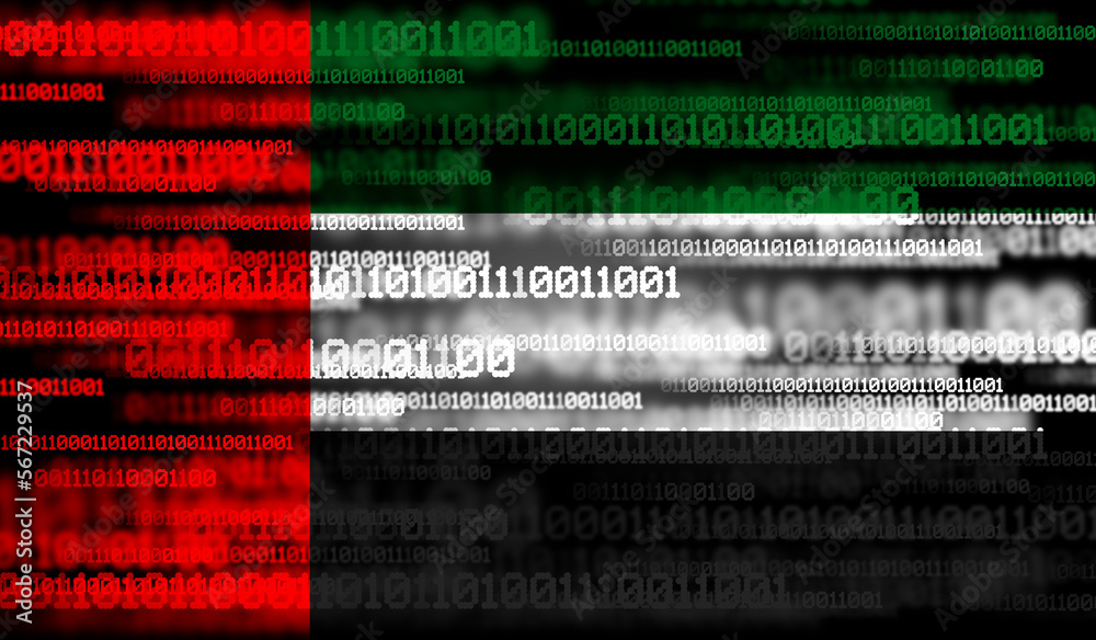 Flag of United Arab Emirates on binary code. Modern technology concept ...