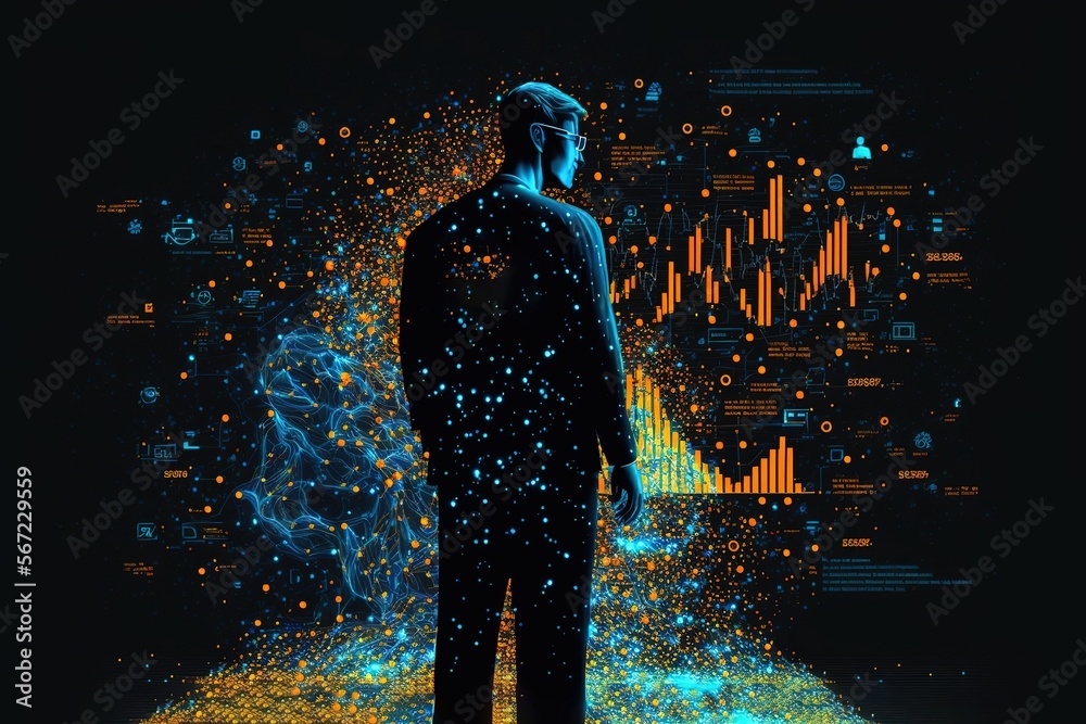 Big data technology and data science. Data scientist querying ...