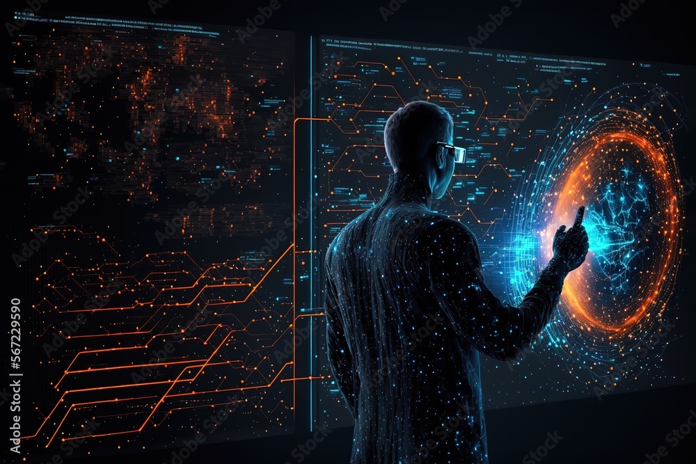 Big data technology and data science. Data scientist querying ...