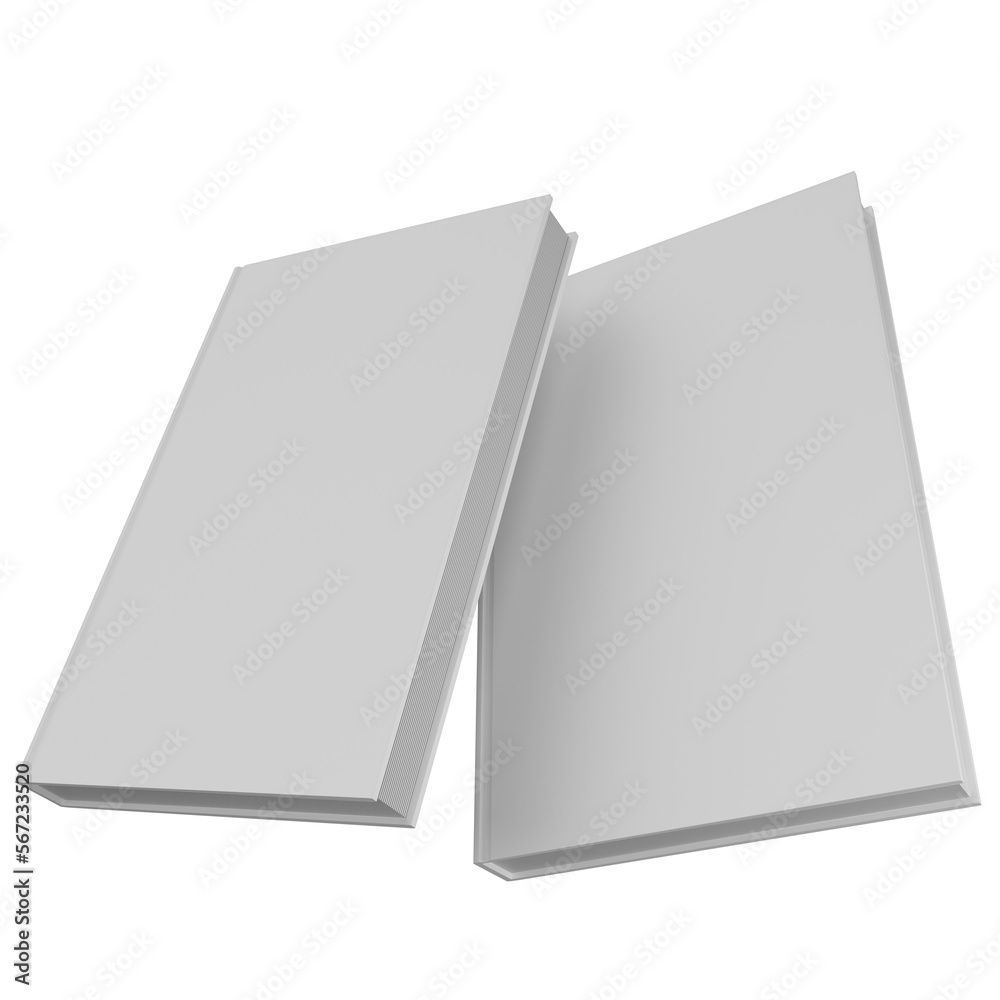 two hard cover white books on transparent background, 3d rendering png ...