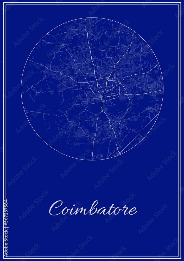 A map of Coimbatore,India that shows roads and lanes, downtown and ...