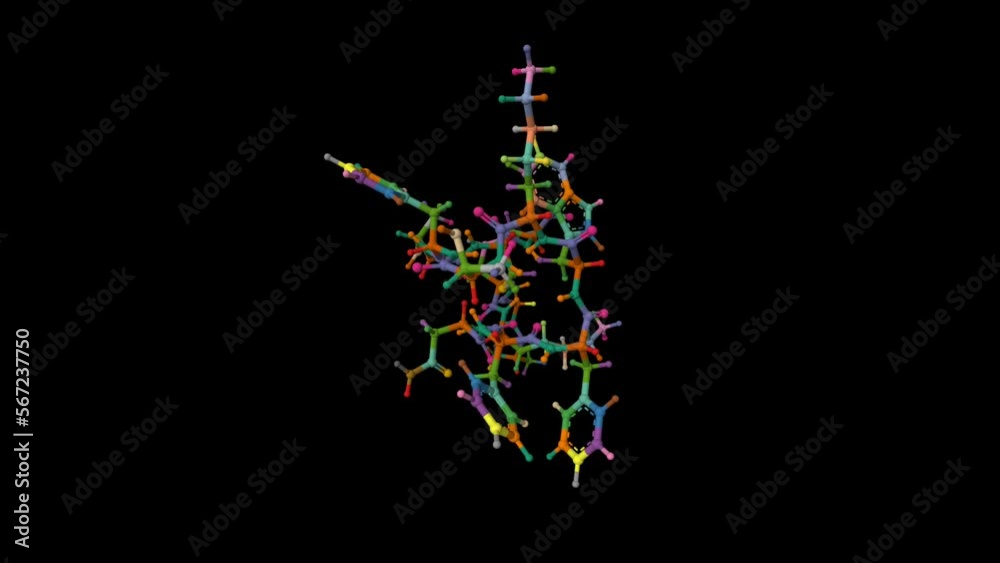 Structure of hormone somatostatin. Animated 3D ball-and-stick and Gaussian surface model, PDB ...
