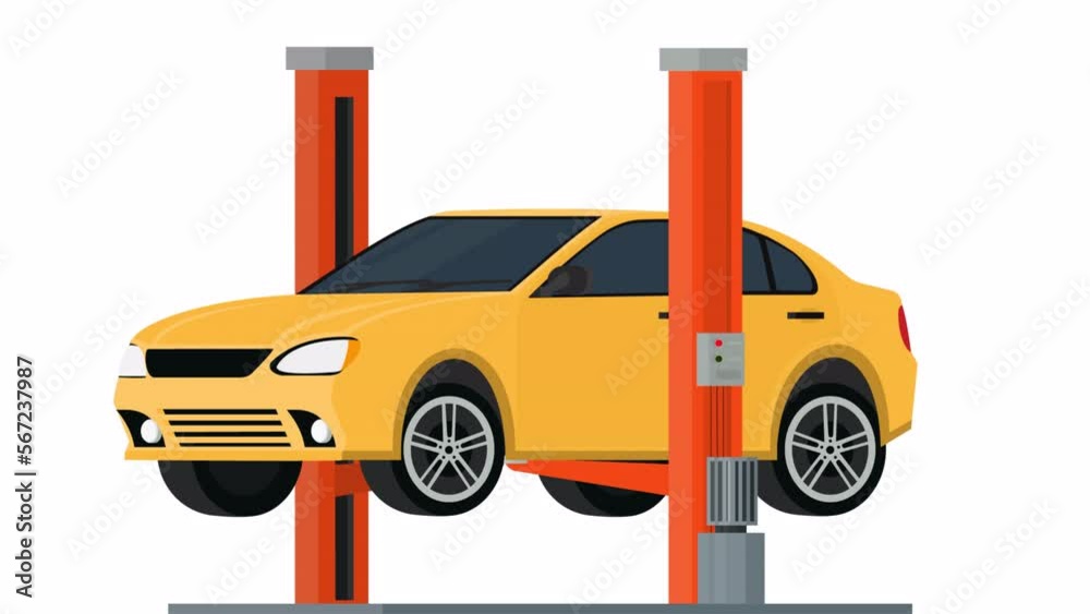 Vehicle diagnostics. Animation of car repair on a car lift in a car ...
