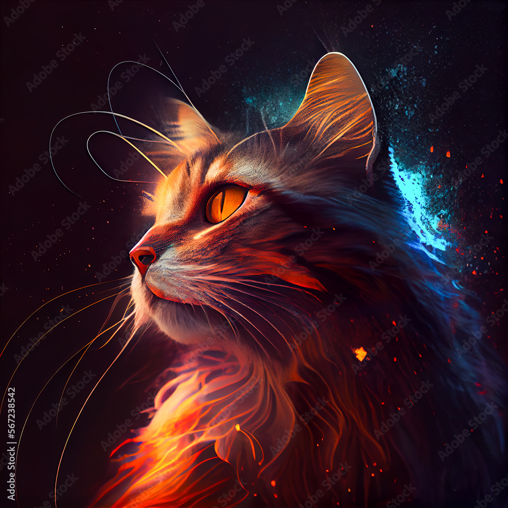 cat in profile portrait illustration. Generative AI Stock Illustration ...
