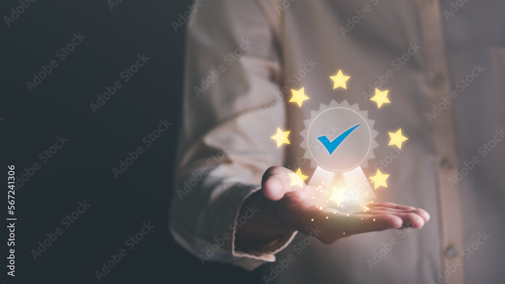 business people showing ideas warranty, international standard, ISO ...