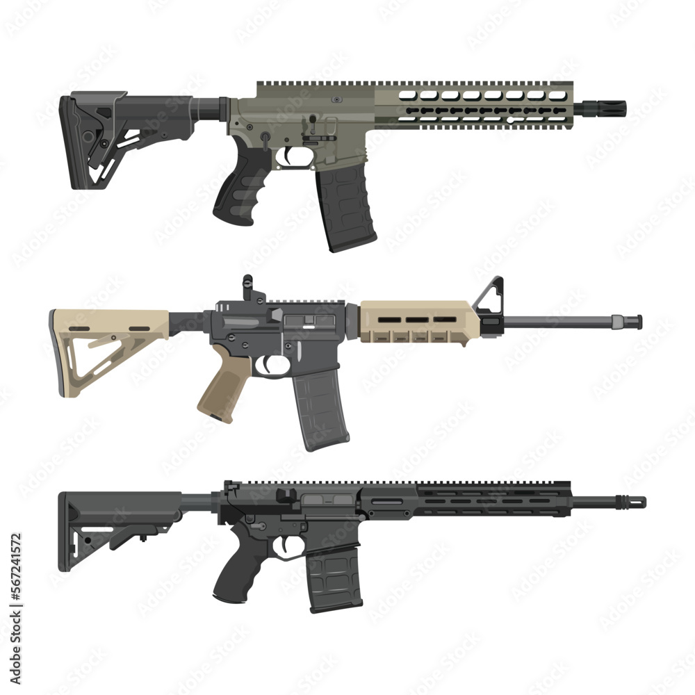 Vector illustration sets of weapons guns. Military weapons, set gun ...