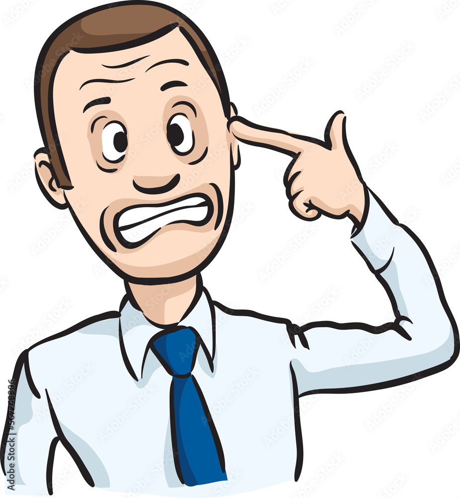 caricature businessman pointing finger on his head - PNG image with ...