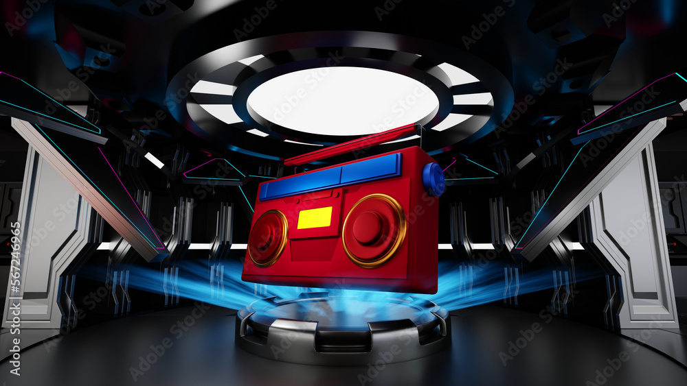 Radio music boombox retro tape cassette player recorder in sci fi ...