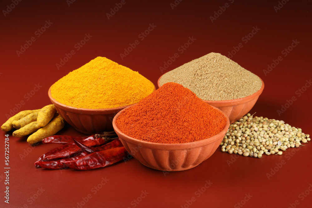 Indian spices and main ingredients of Indian food. Dhania powder or ...