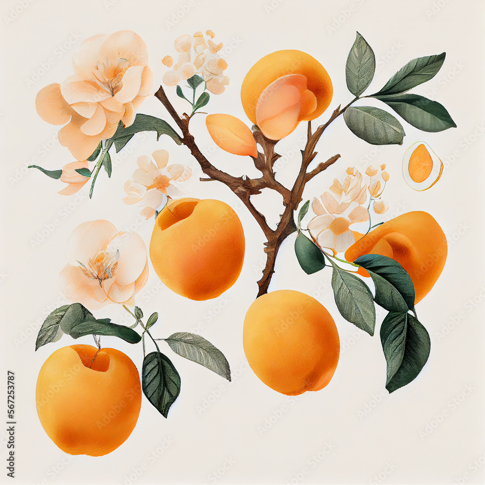 Cartoon. Illustration of a blooming peach branch. generative ai Stock ...