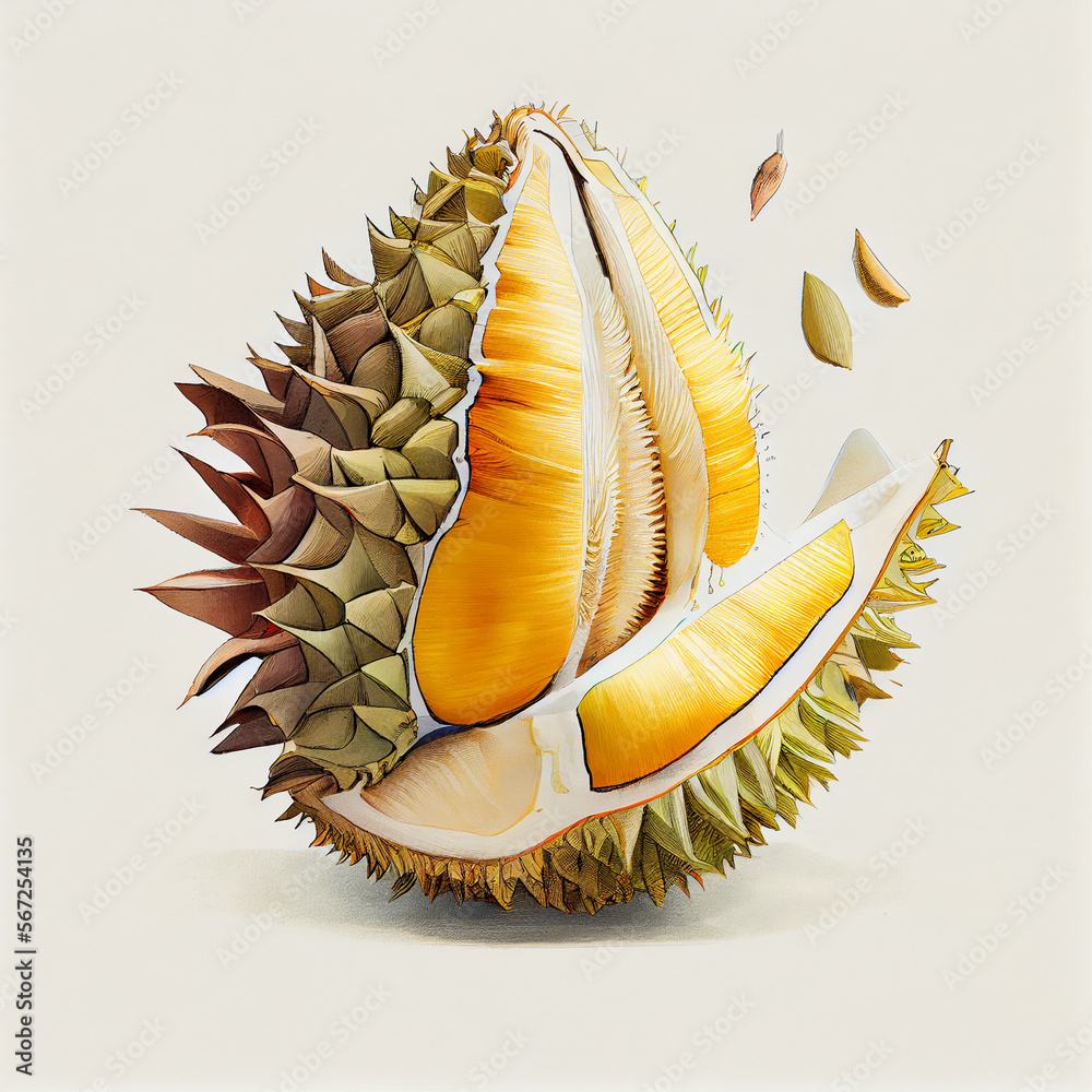 Cartoon. Illustration of a durian fruit. generative ai Stock ...