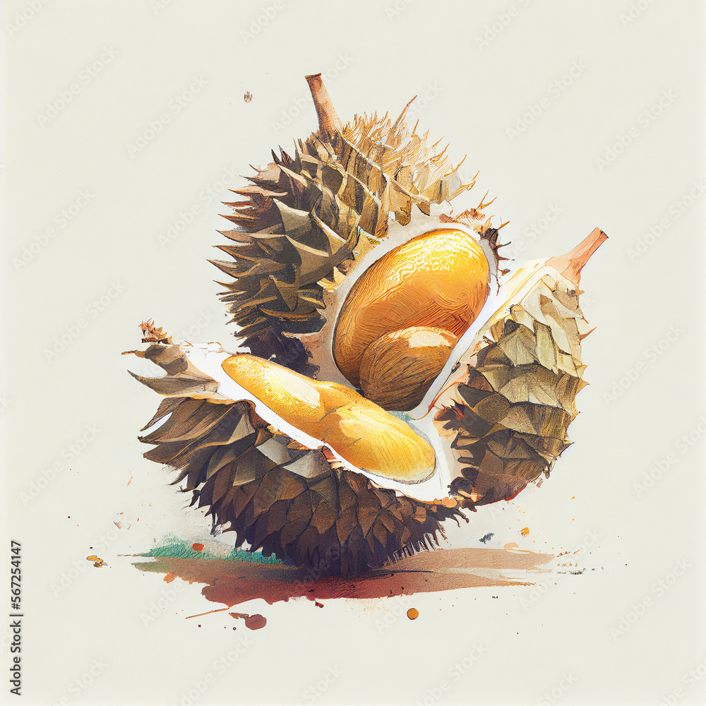 Cartoon. Illustration of a durian fruit. generative ai Stock ...