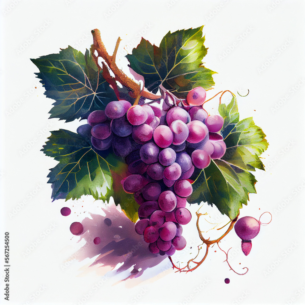 Cartoon. Grapes on vine. generative ai Stock Illustration | Adobe Stock
