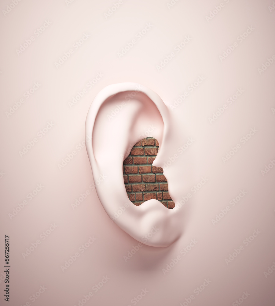 Ear with a brick wall inside. Careless and freedom concept. Stock ...