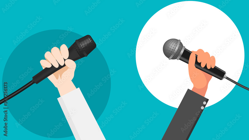 Hand holding microphone with bubble speech on PNG transparent ...