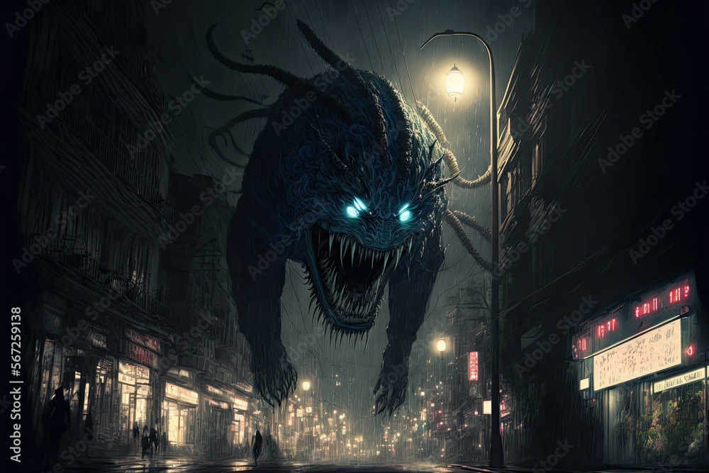Scary Mythical Creatures In The Night - Tokyo Monsters Generative AI ...