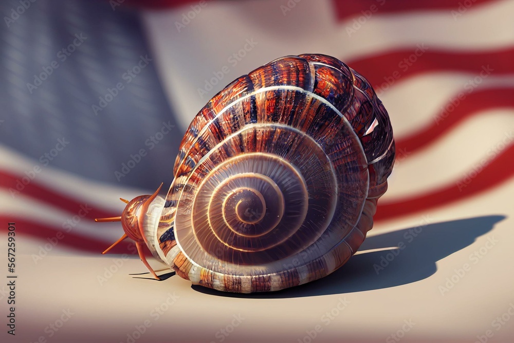 Generative AI illustration of cartoon snail character with American ...