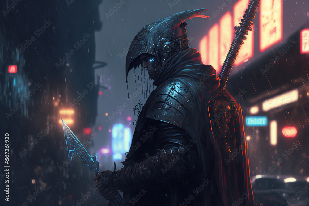 assassin with sword in the cyberpunk city, desktop wallpaper ...