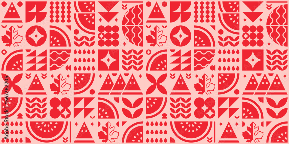 Abstract artwork of watermelon fruit pattern icon set. Simple flat ...