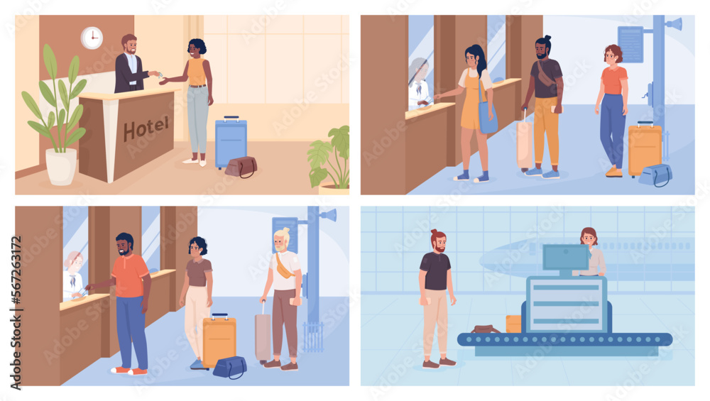 Vettoriale Stock Boarding and check-in flat color vector illustration ...