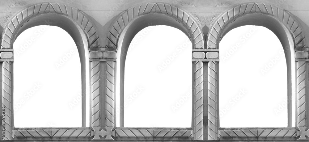 mockup image. 3 three empty white double arched windows. vintage arched ...