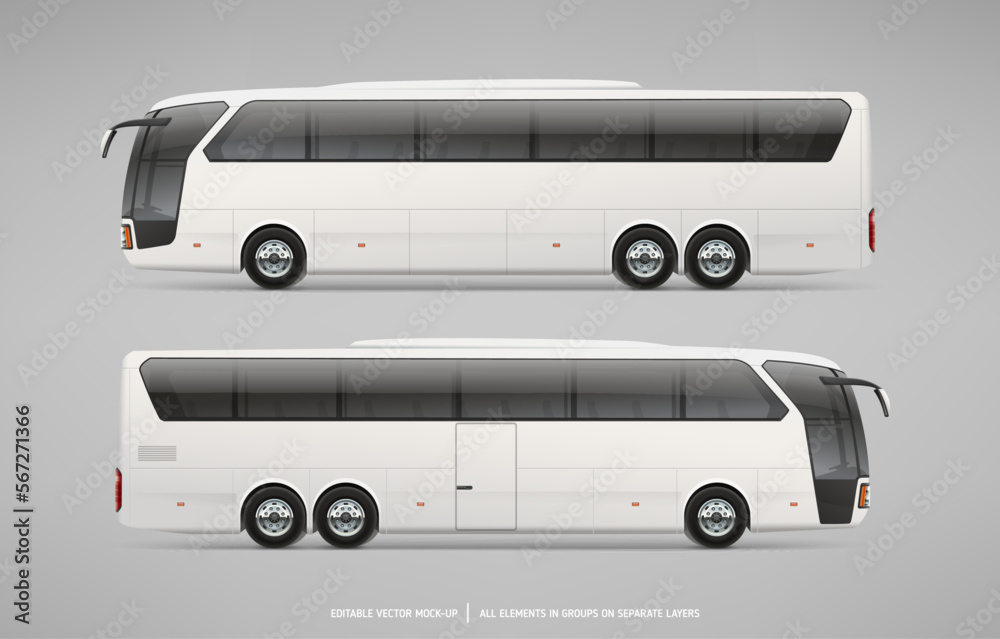 Side view realistic Bus template. 3d vector Coach bus blank mock-up ...