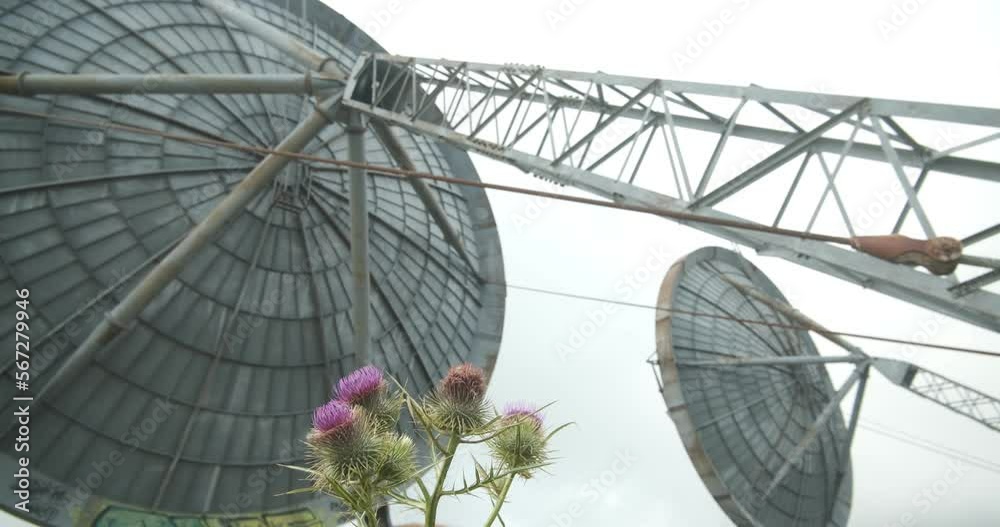 Cold war. Parabolic antennas of an abandoned military base.Large dishes ...