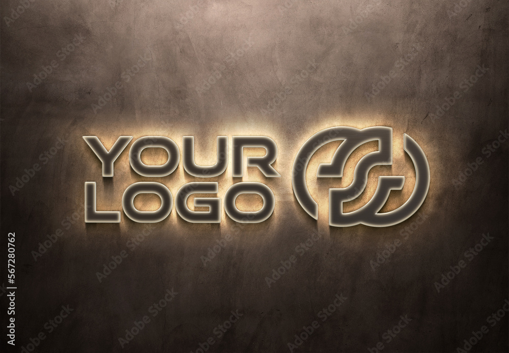 Neon Logo Mockup On Concrete Wall with Glowing 3D Effect Stock Template ...