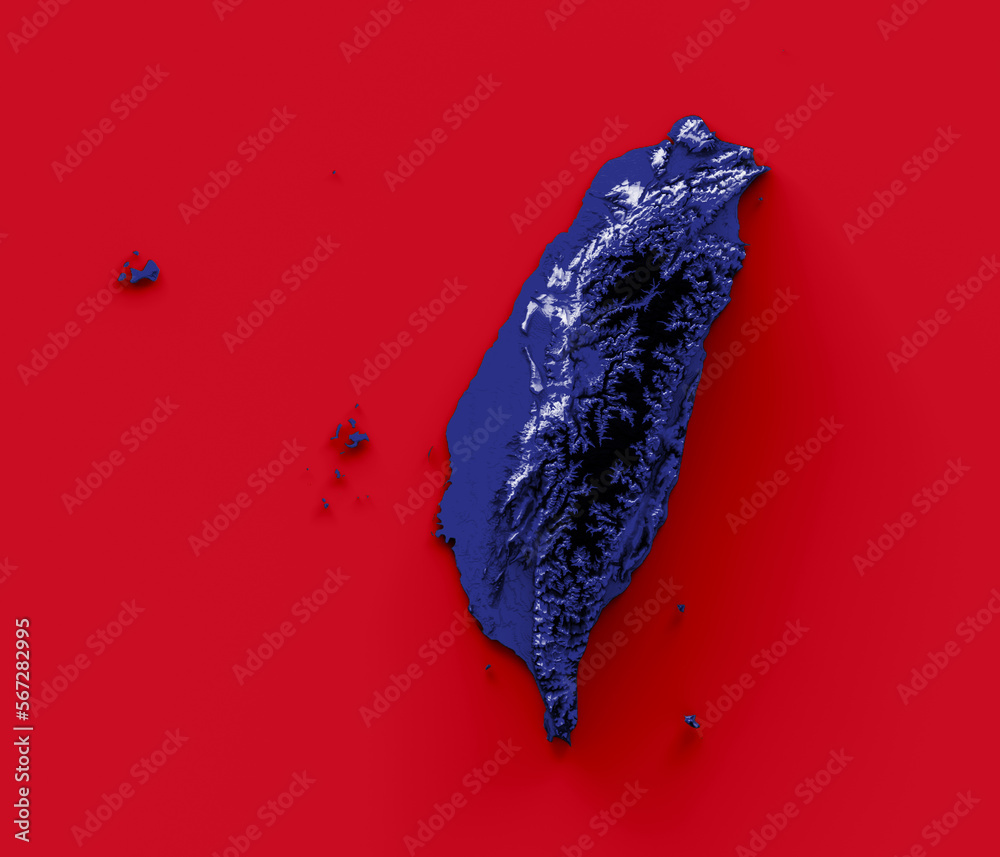 Taiwan map with the flag Colors Blue and Red Shaded relief map 3d ...