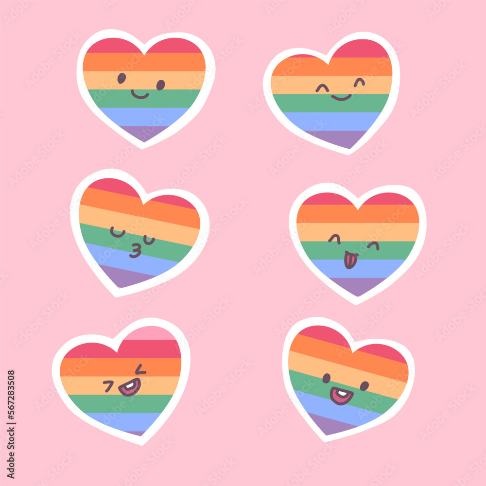Collection of big isolated hand drawn rainbow love elements set in ...